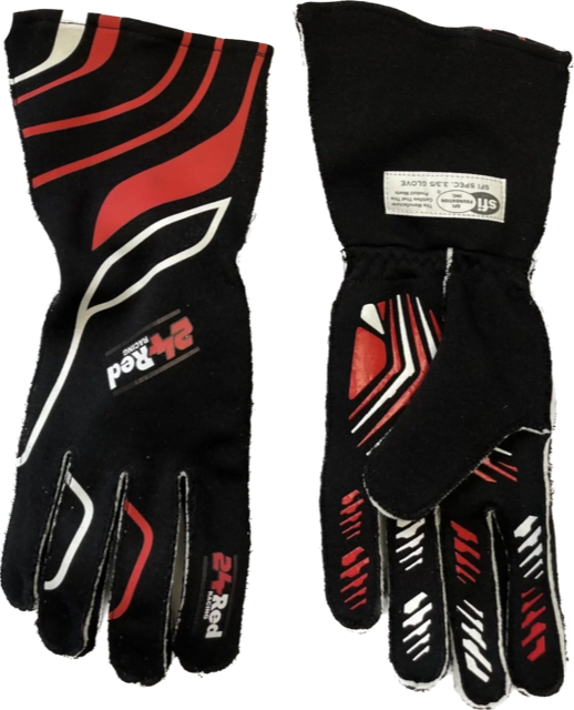 Race Gloves Outer Stitching SFI Approved Black - 24 Red Racing