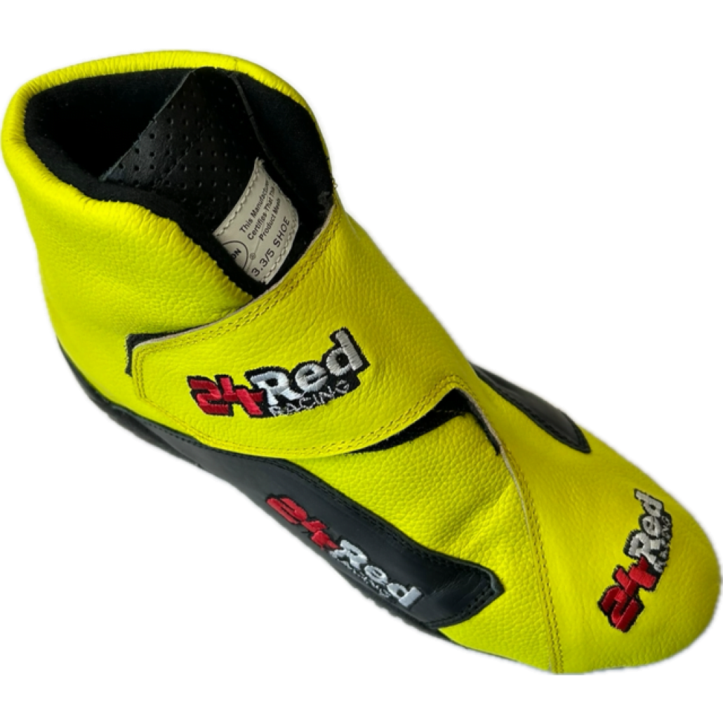 Leather SFI Approved Race Boots Fluro - No Laces - 24 Red Racing