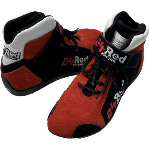 Kids Leather Hide Grass Karting Boots - 24 Red Racing