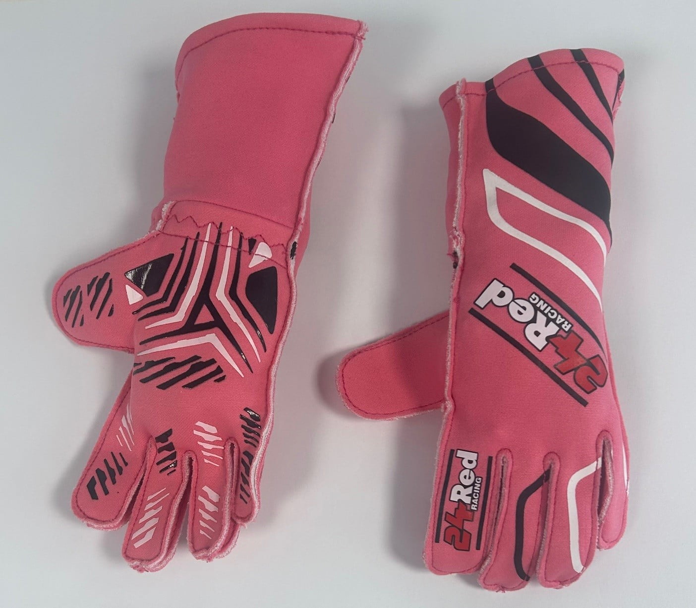 Pink Kids Kart Gloves - Outer Stitching - 24 Red Racing